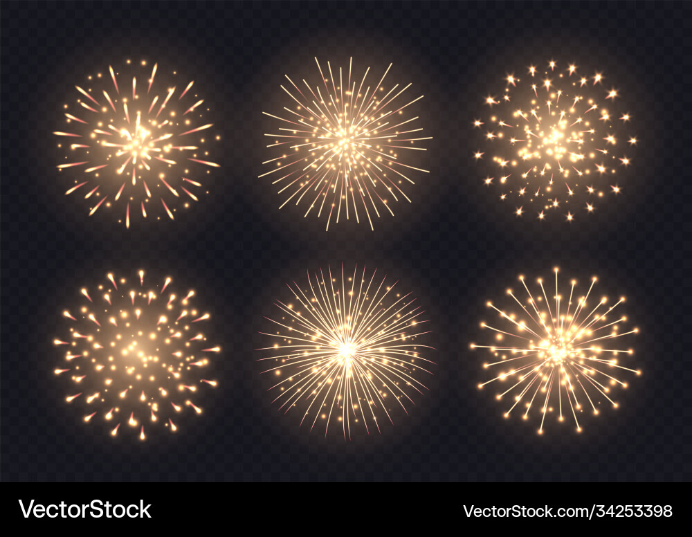 Golden fireworks collection realistic firecracker Vector Image