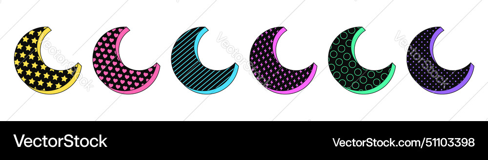 Isolated retro black crescent icon set stickers Vector Image