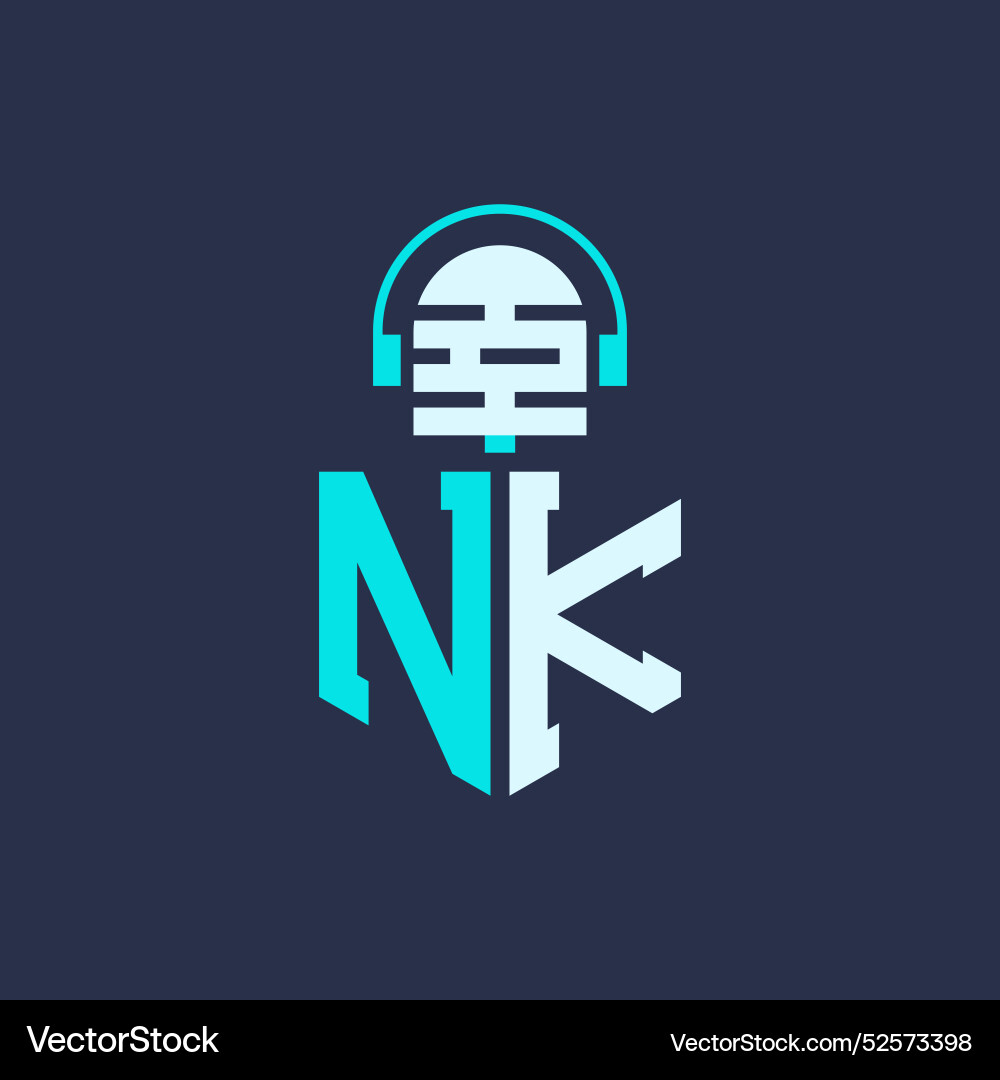 Nk microphone logo design for audio music Vector Image