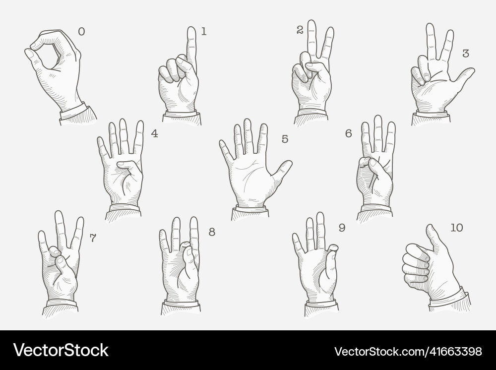 Numbers set in a deaf-mute hand gesture alphabet Vector Image