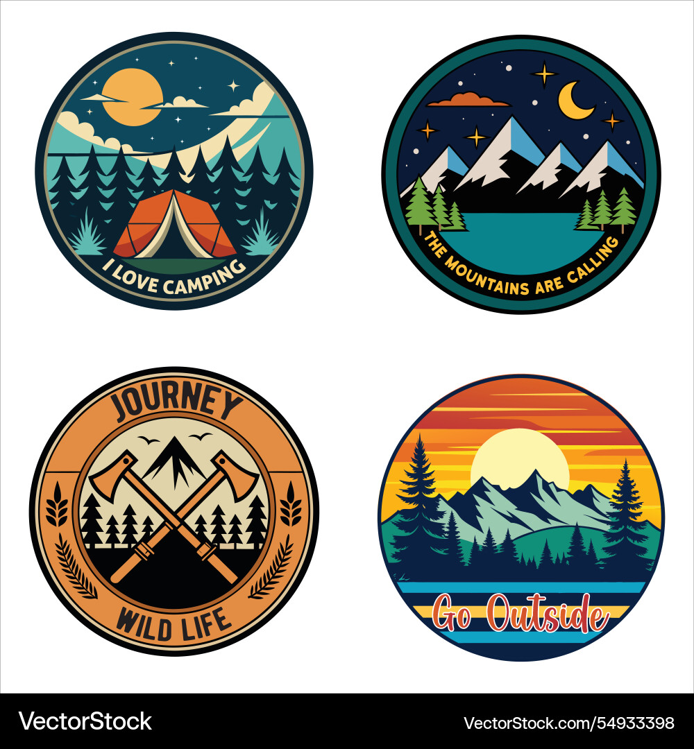 Outdoor adventure badge bundle Royalty Free Vector Image