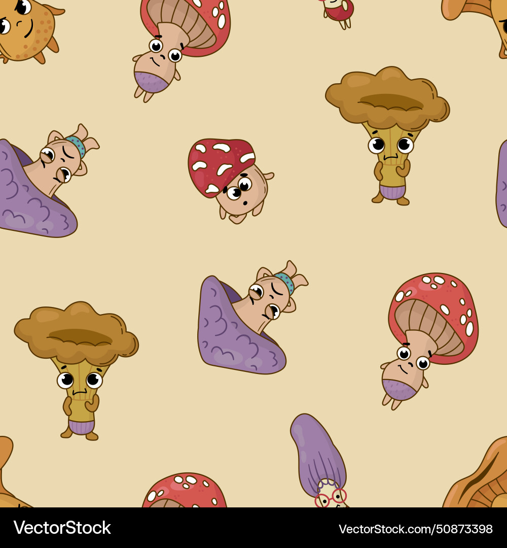 Seamless pattern with mushroom characters Vector Image