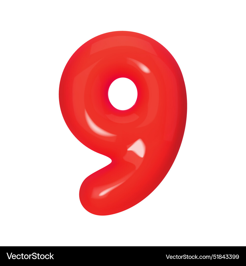 3d red number 9 isolated on white background Vector Image