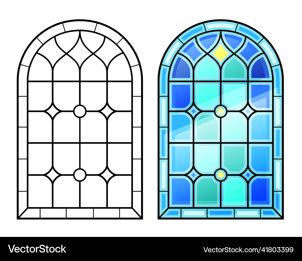 Arched vintage old window with stained glass Vector Image