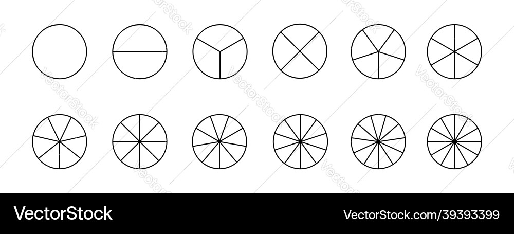 Circles divided in segments from 1 to 12 isolated Vector Image