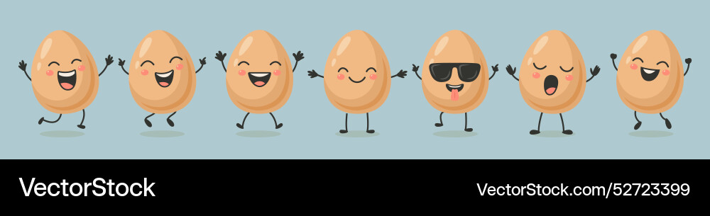 Egg character set dancing smiling happy Royalty Free Vector