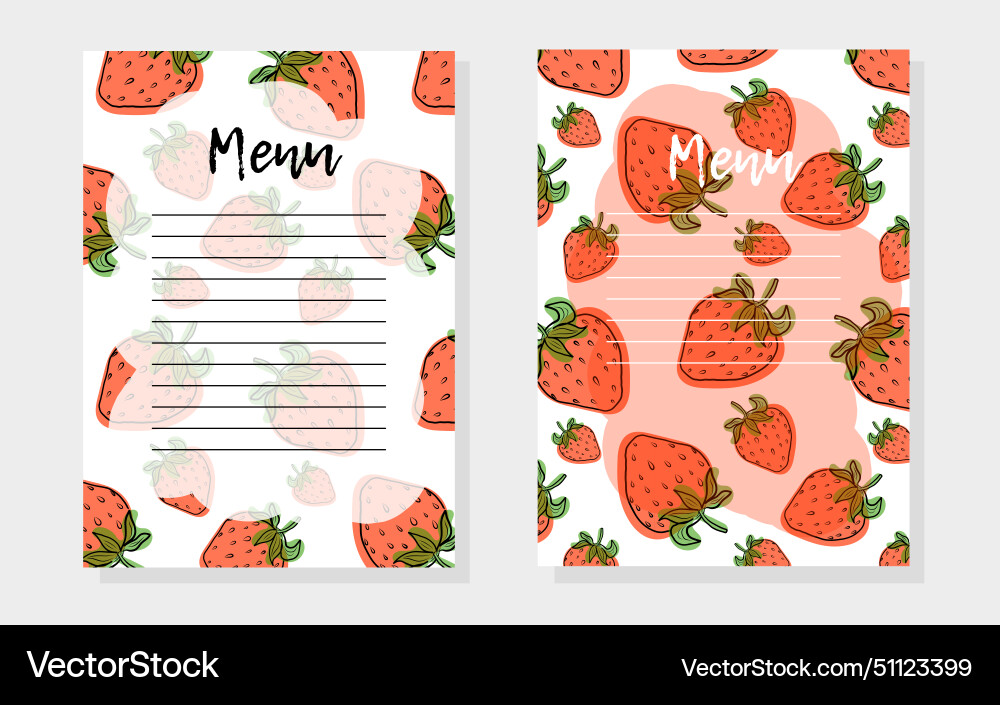 Menu with strawberry design in doodle style Vector Image