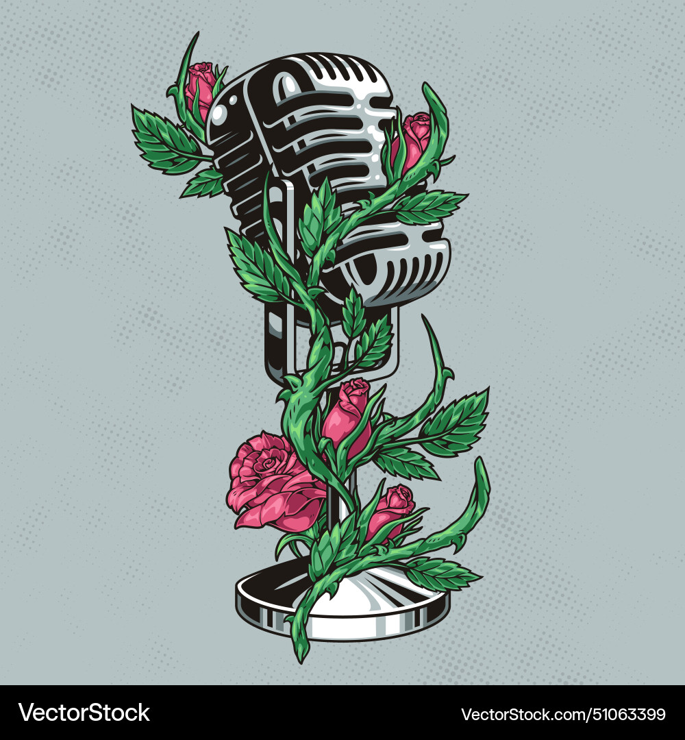 Microphone with flowers label colorful Royalty Free Vector