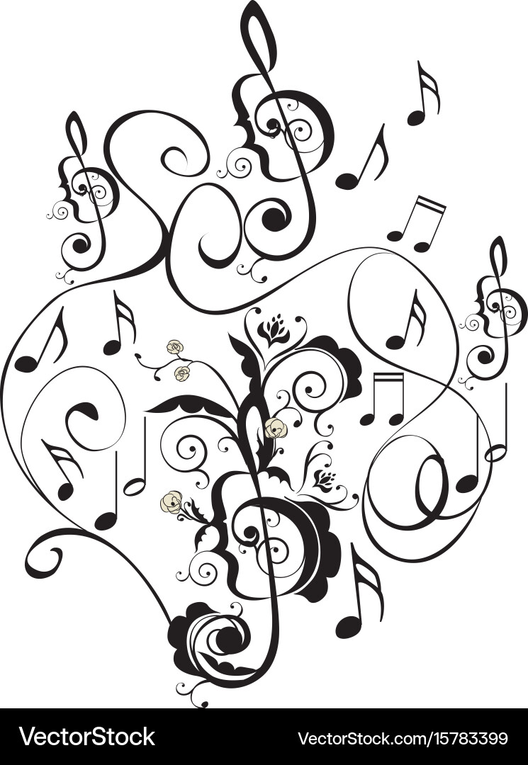 Music notes floral ornament Royalty Free Vector Image