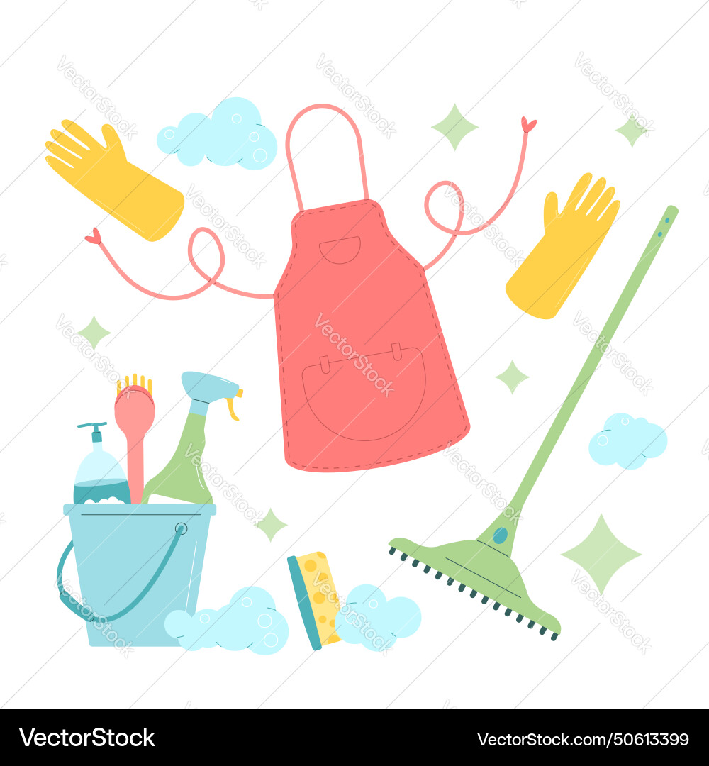 Spring cleaning square composition kit bucket Vector Image