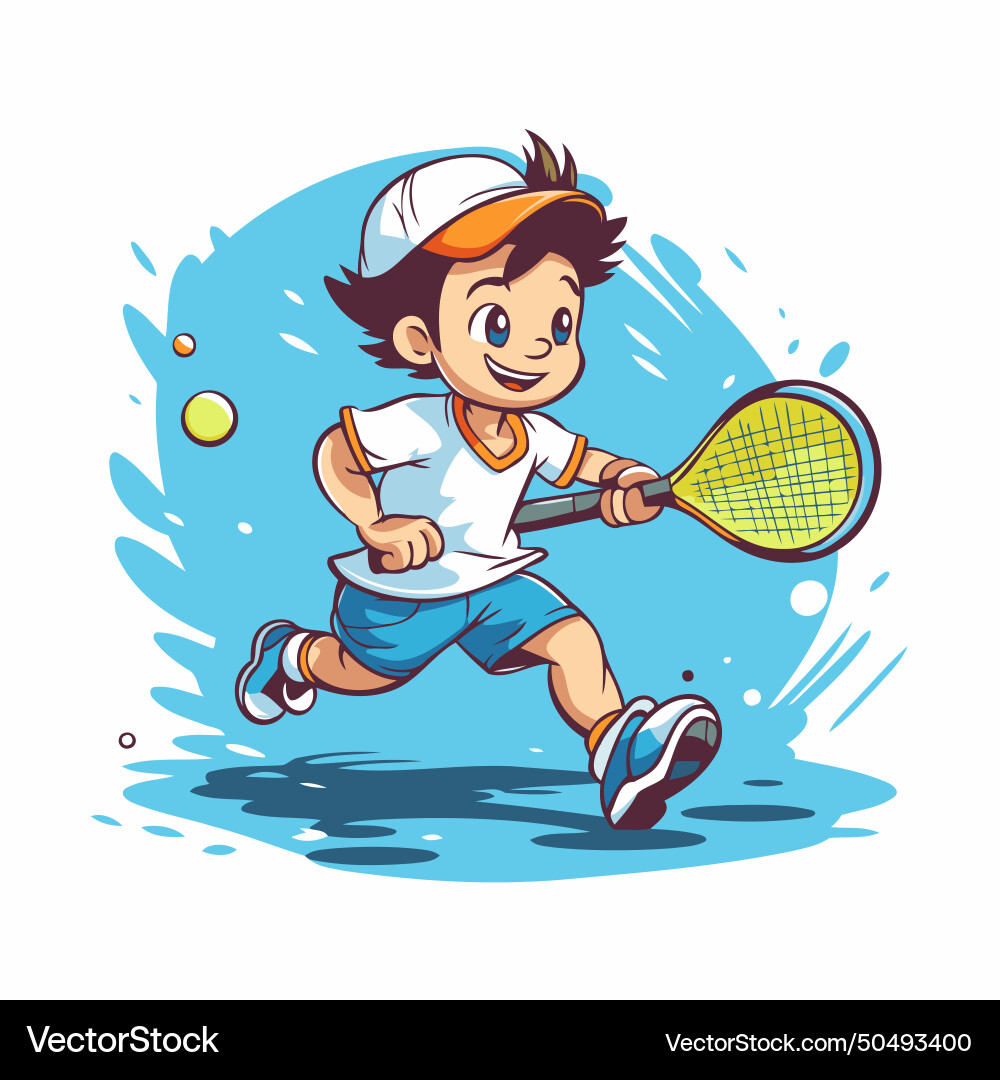 Cartoon boy playing tennis Royalty Free Vector Image