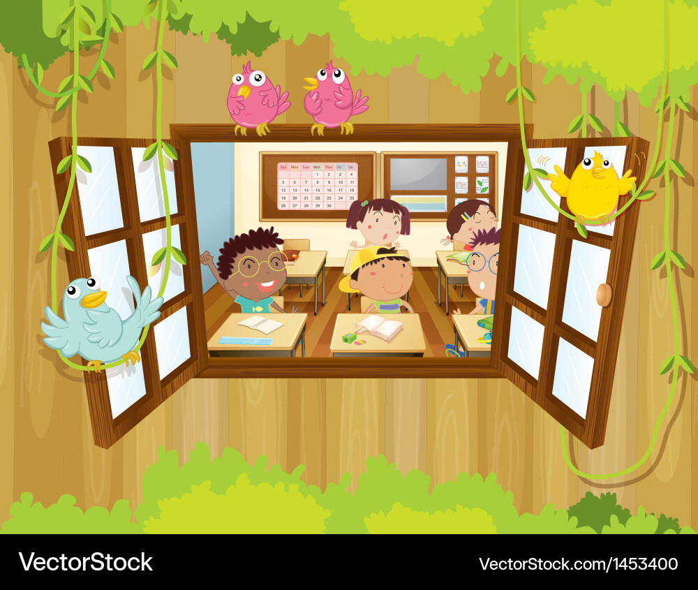 Children at the school Royalty Free Vector Image