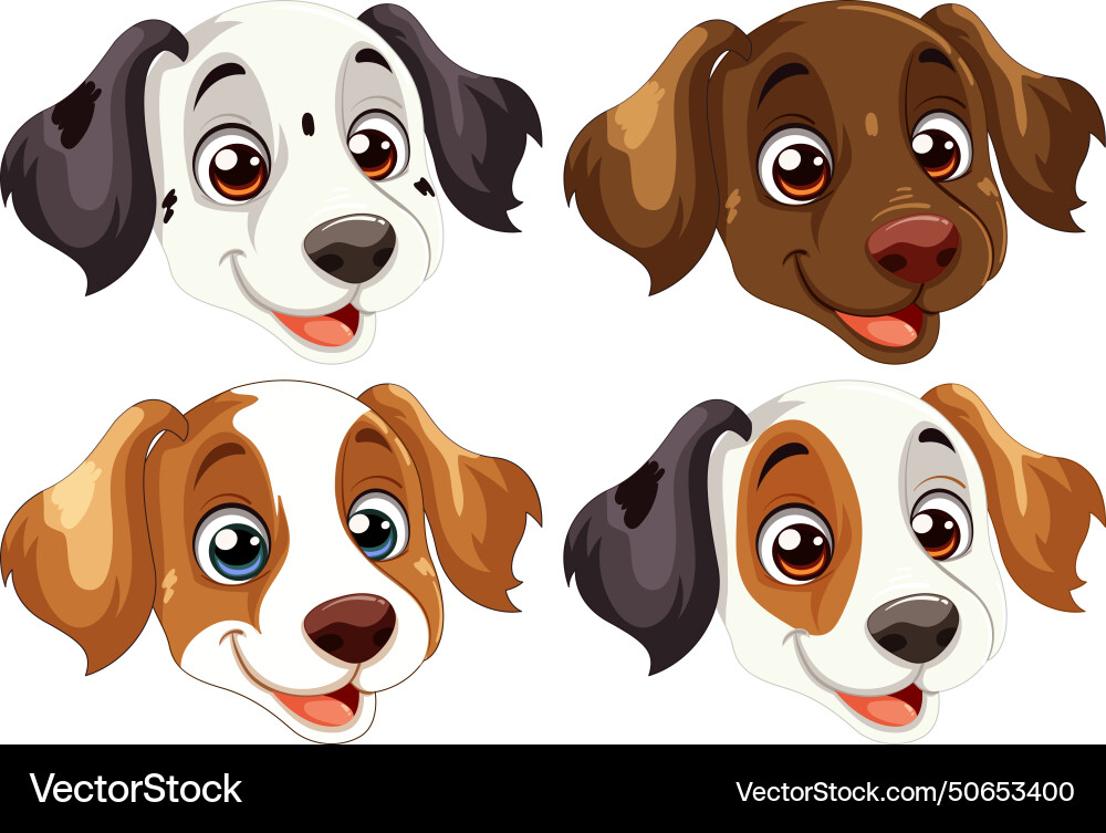 Four cute cartoon dog faces Royalty Free Vector Image