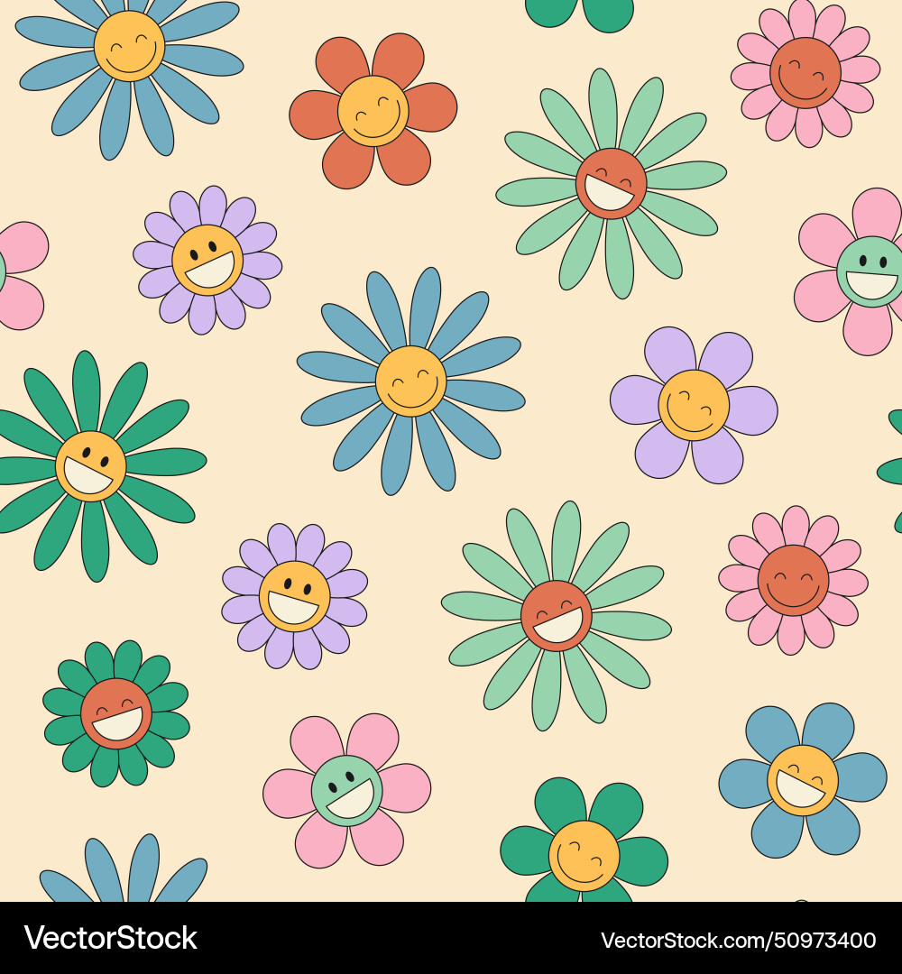 Groovy daisy flower seamless pattern hippie retro Vector Image