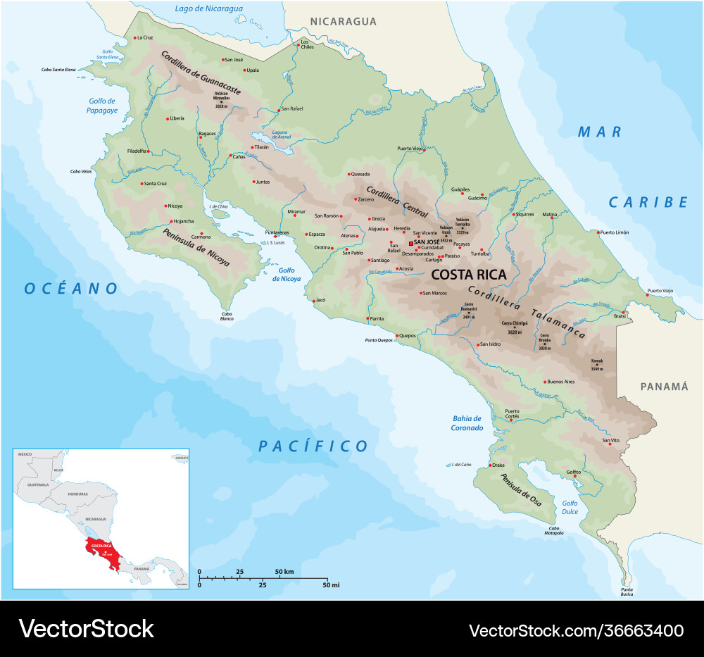 Geographical Map Of Costa Rica Free Physical 3D Map Of Nandayure
