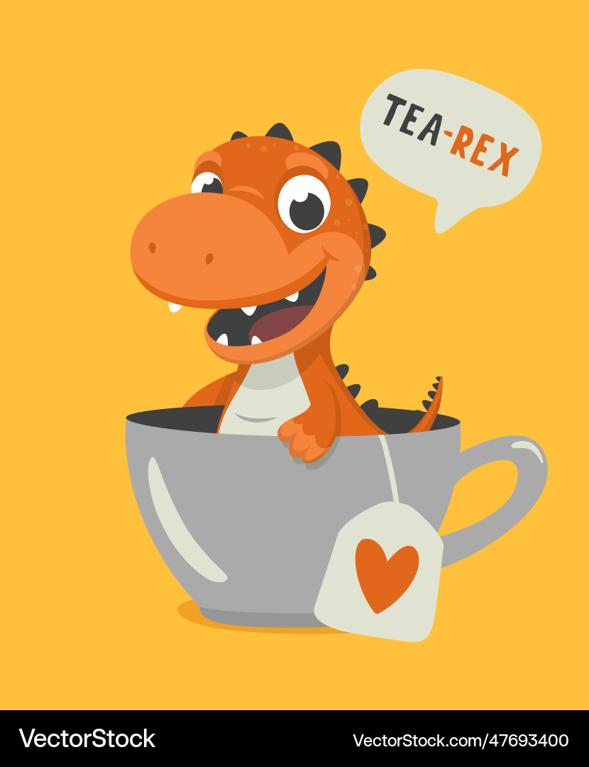 Tea rex funny and cute textured cartoon Royalty Free Vector