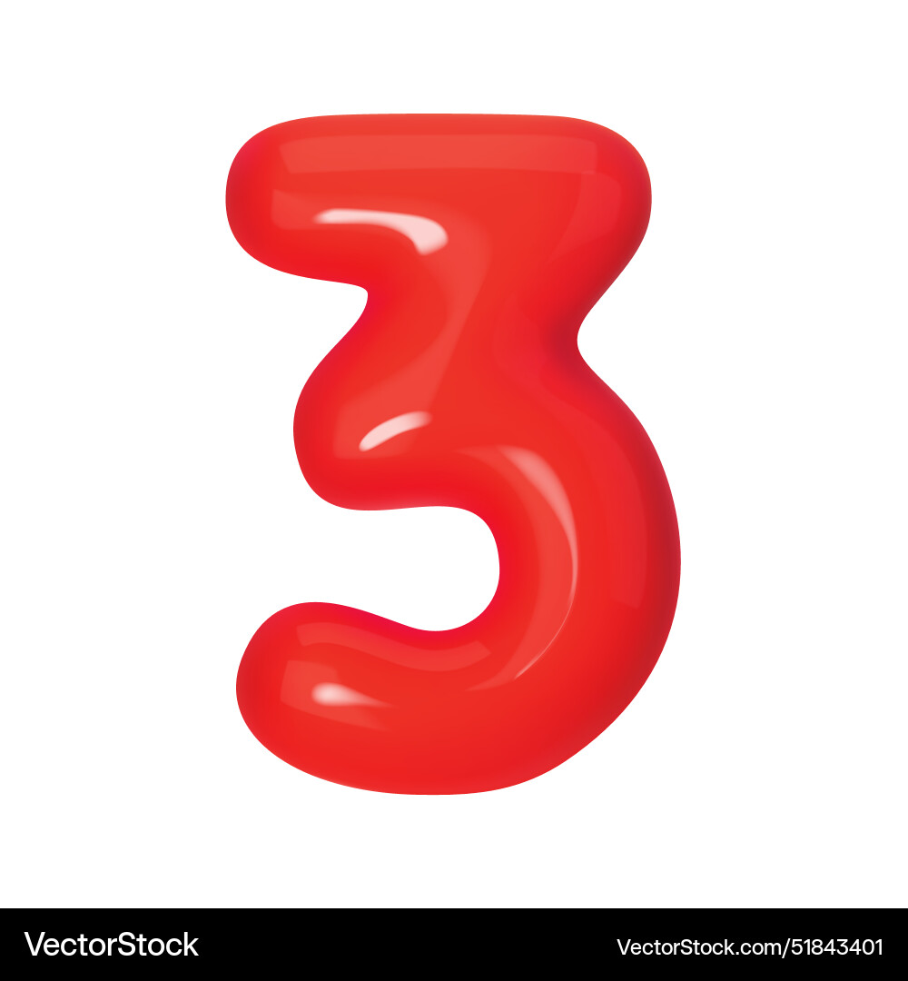 3d red number 3 isolated on white background Vector Image