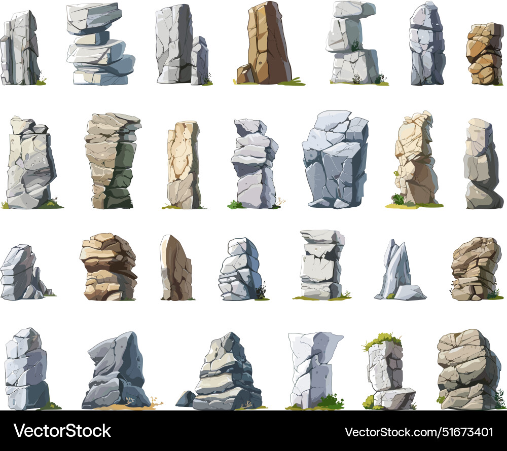 Cartoon different types of stone formations icon Vector Image
