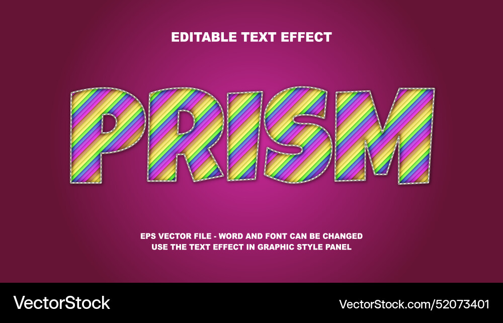 Editable text effect prism 3d template Royalty Free Vector