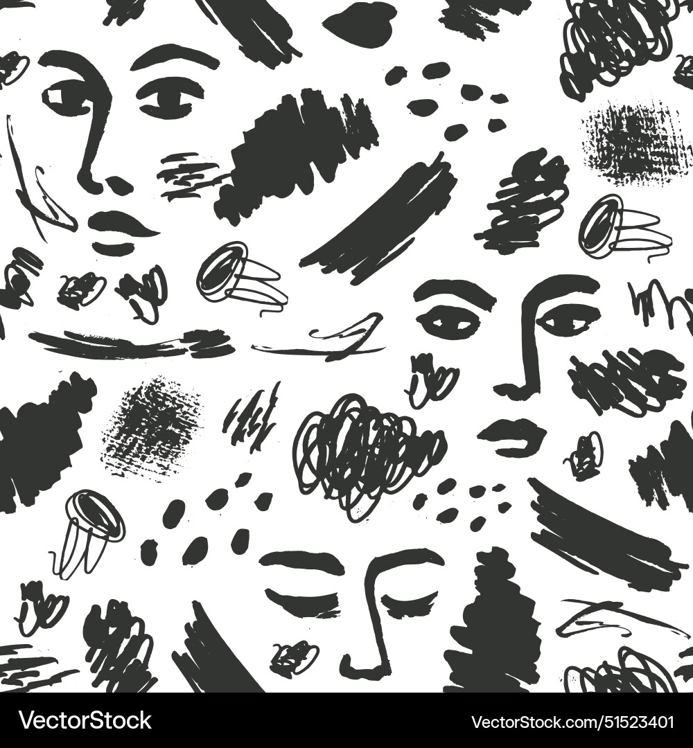 Face abstract art seamless pattern woman Vector Image