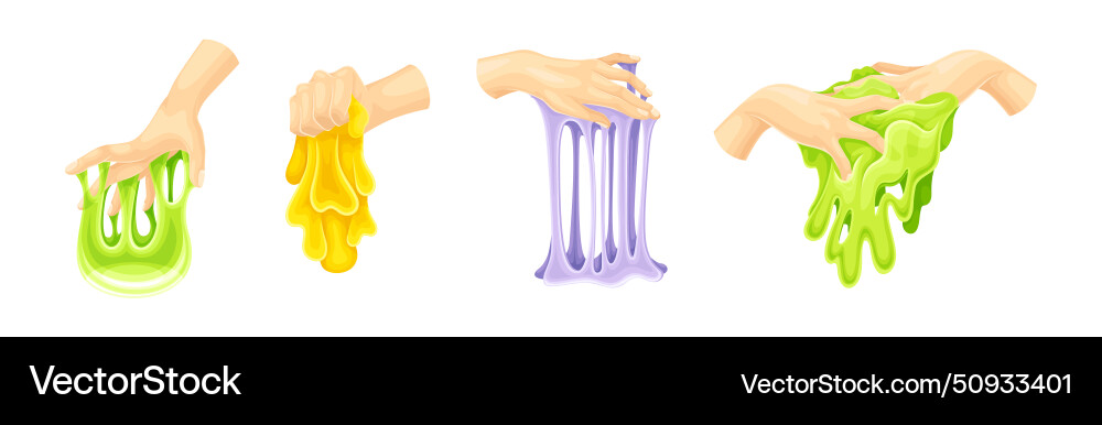 Human hand playing with colorful slime toy Vector Image