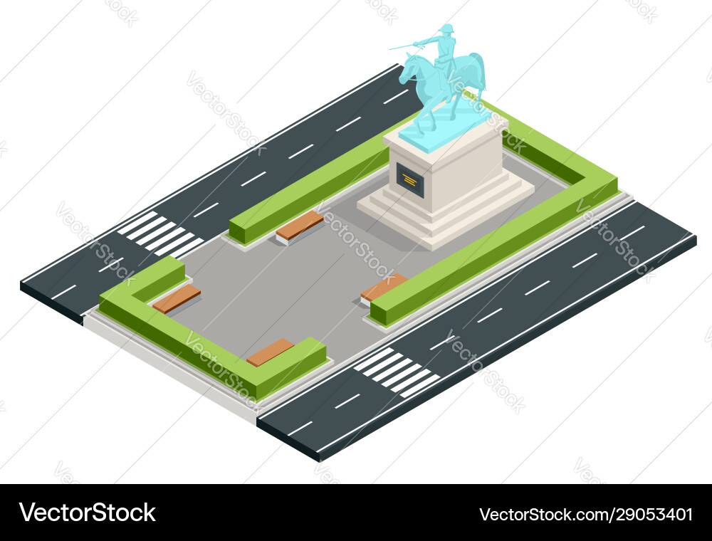 Isometric monument in city park bust Royalty Free Vector