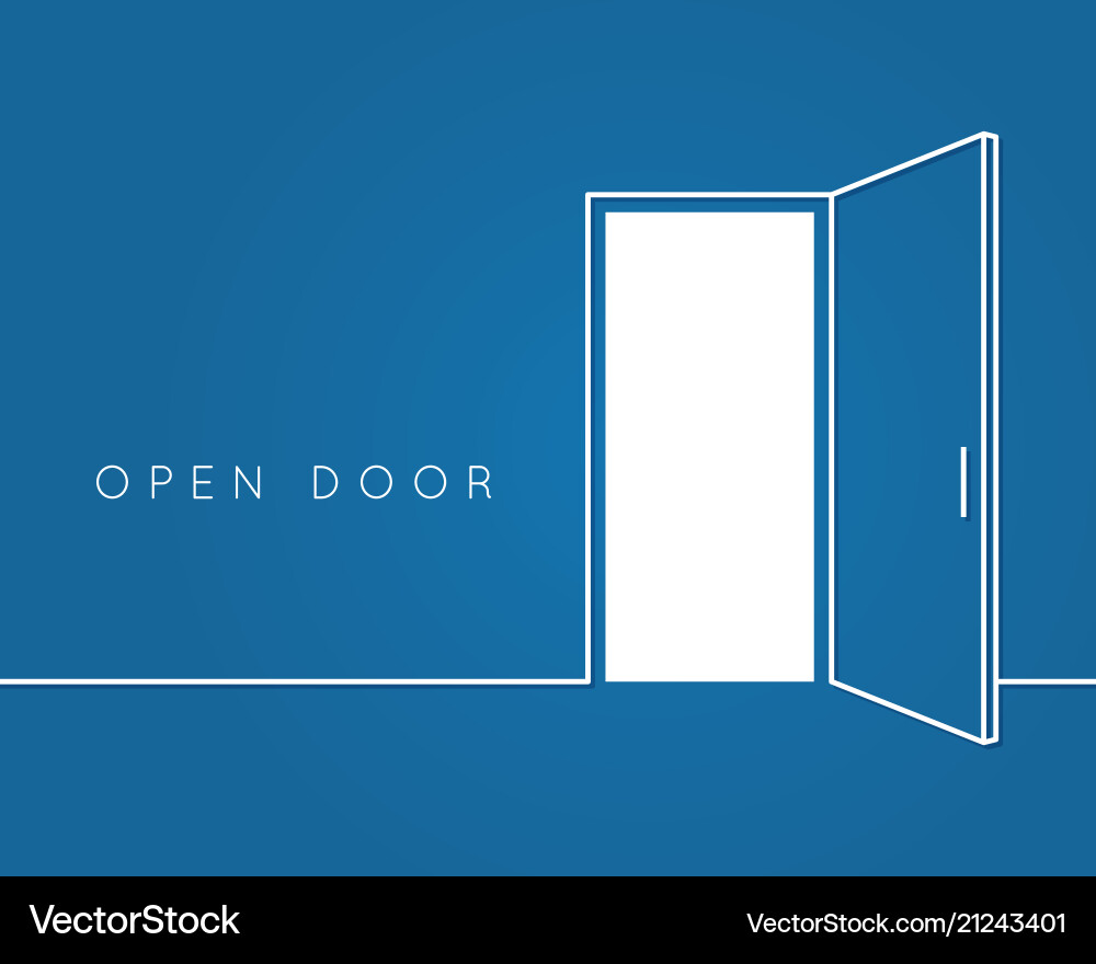 Open door line concept blue room logo Royalty Free Vector