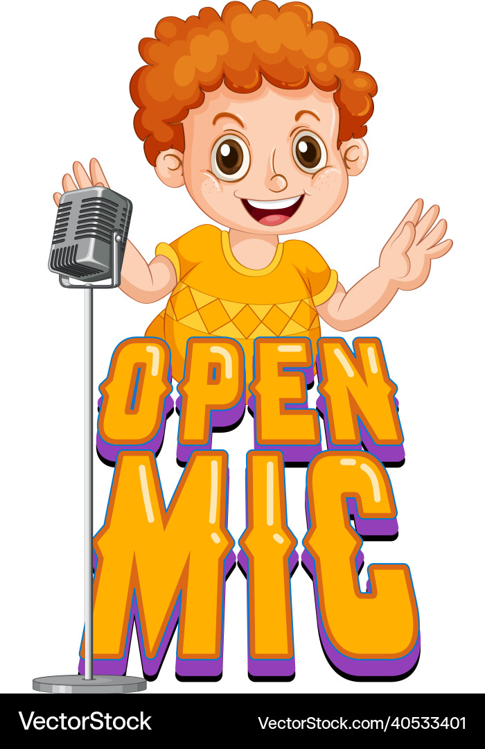 Open mic logo design with singer boy cartoon Vector Image