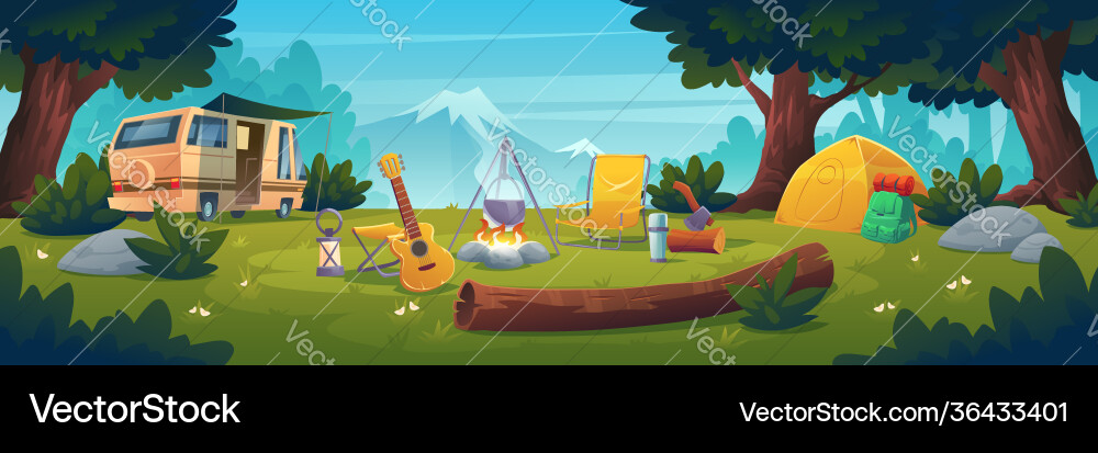 Summer camp at day time camping hiking activity Vector Image