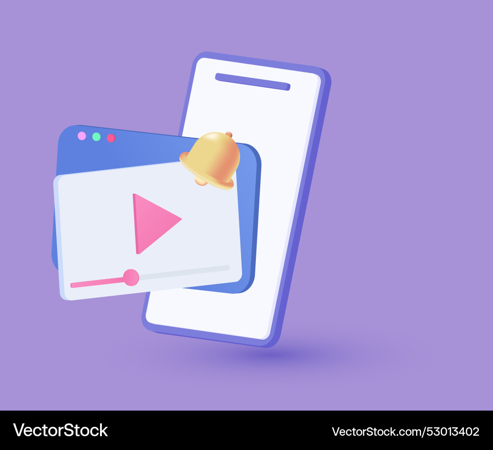 3d icon realistic video live streaming bell alert Vector Image