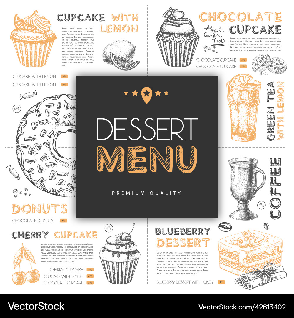 Dessert restaurant menu design Royalty Free Vector Image