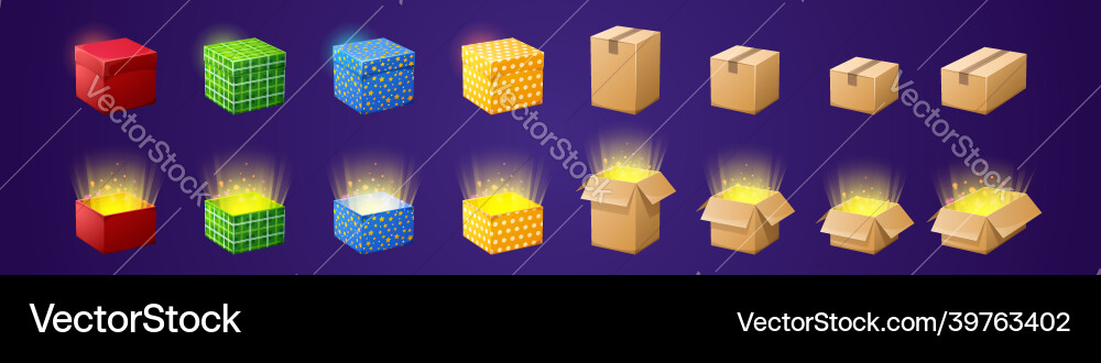 Gift and cardboard boxes for game gui design Vector Image