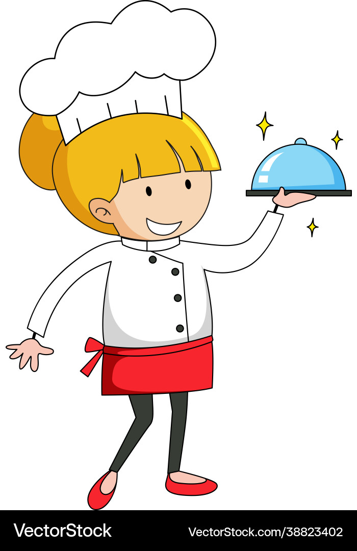 Little chef serving food cartoon character Vector Image
