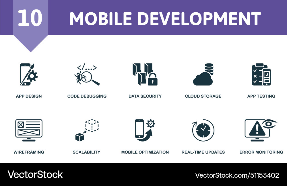 Mobile development set creative icons Royalty Free Vector