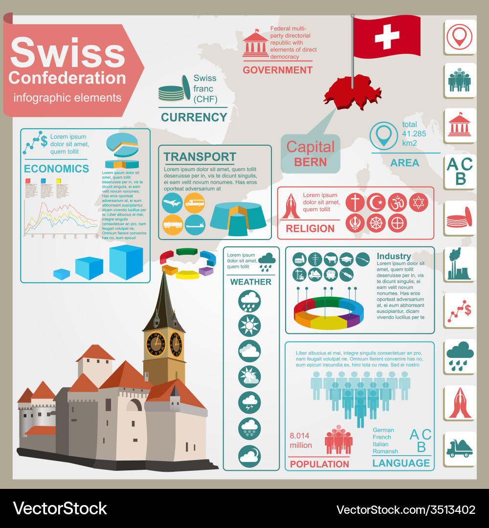 Switzerland infographics statistical data sights Vector Image
