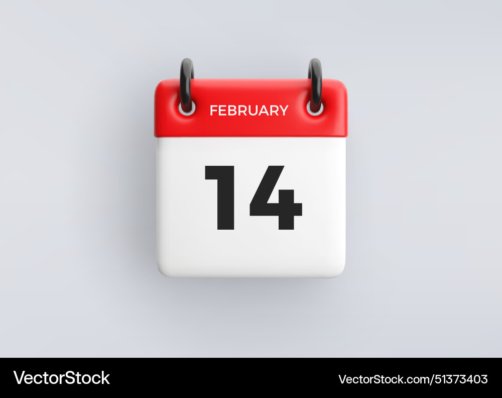 3d calendar icon with date 14 february on grey Vector Image