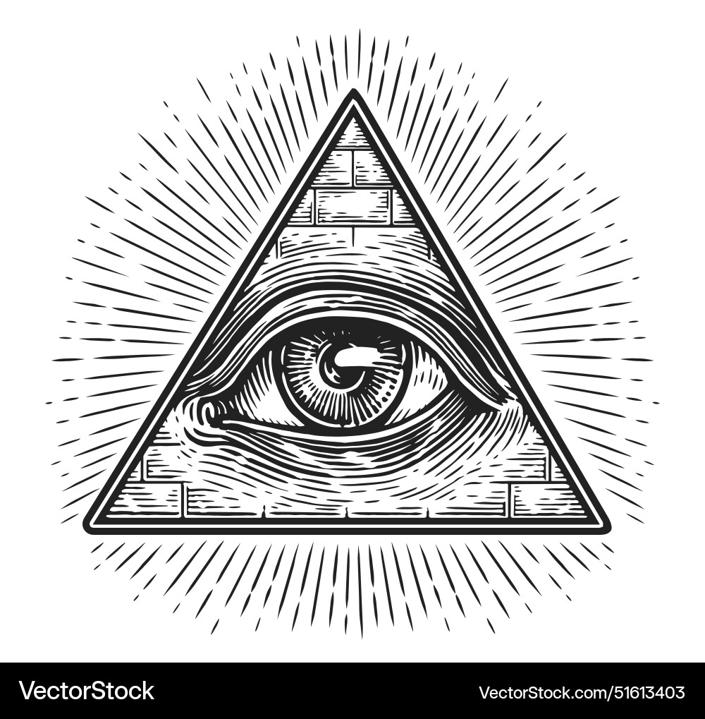 All seeing eye inside triangular pyramid Vector Image