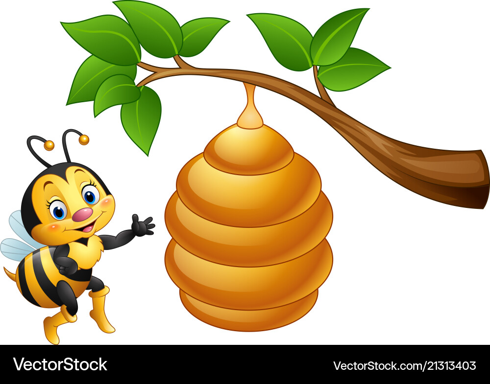 Cartoon bee and a beehive Royalty Free Vector Image