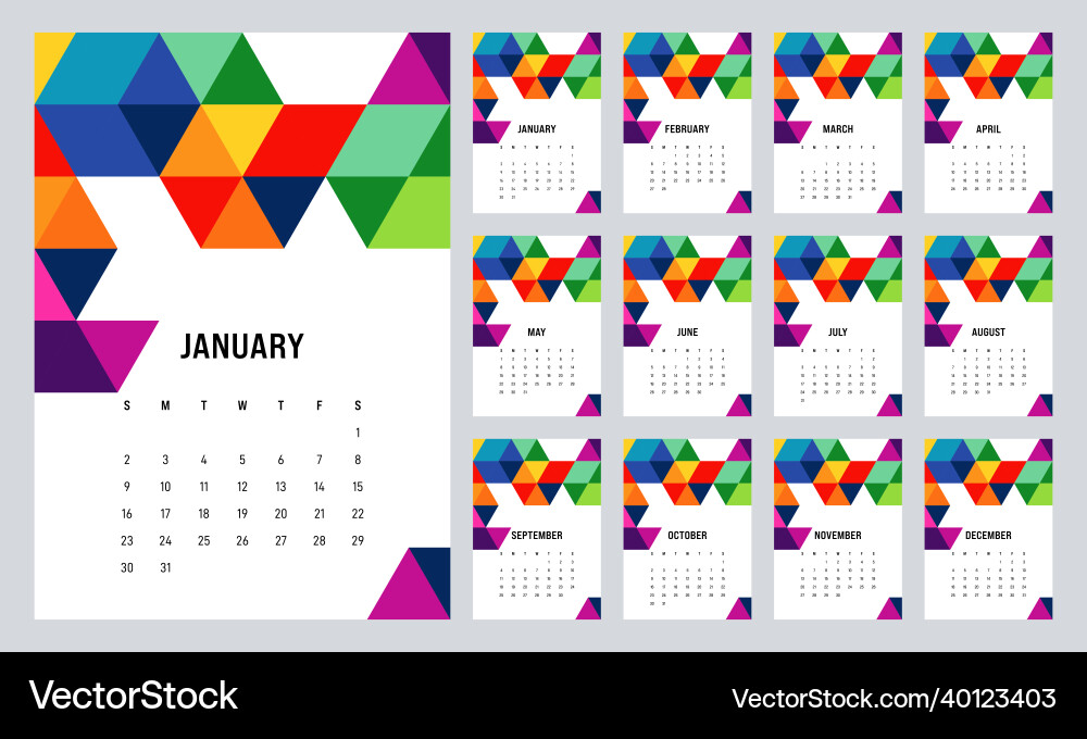 Colorful Isometric Calendar Template Royalty Free Vector