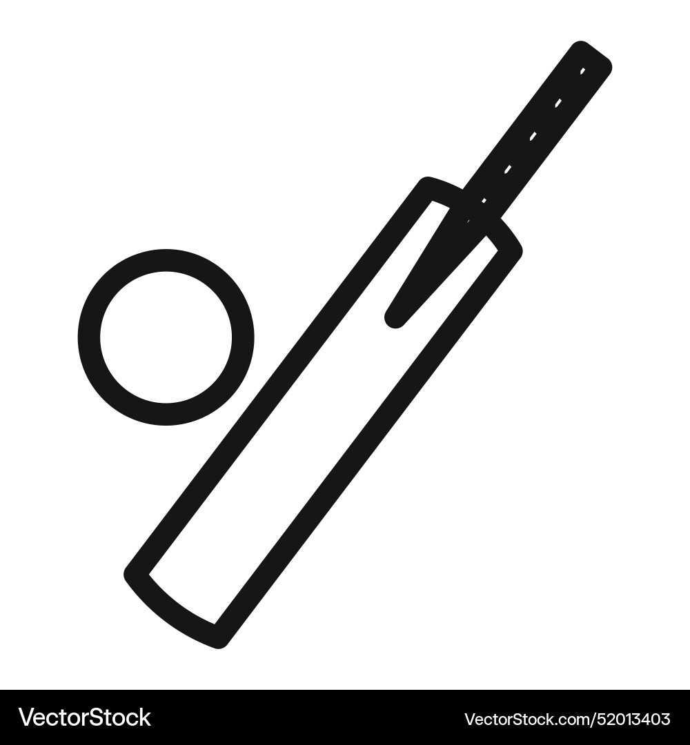 Cricket Bat Ball Icon schwarz Linie Kunst Vektorbild