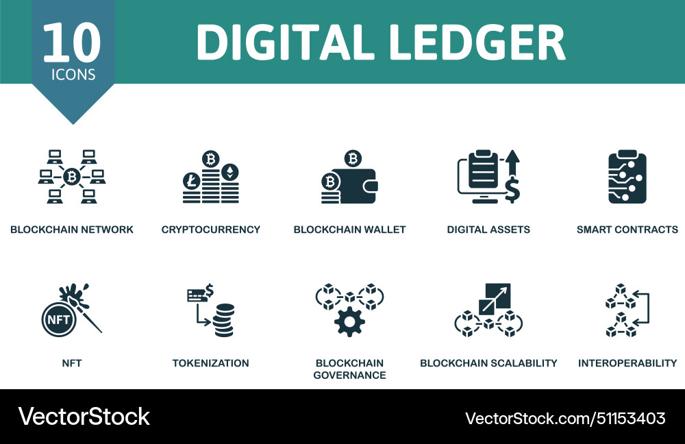 Digital ledger set creative icons Royalty Free Vector Image