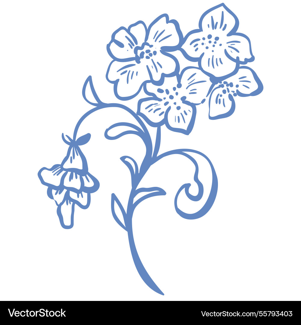 Line art blue flower Royalty Free Vector Image
