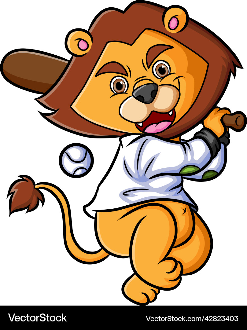 Lion is playing the baseball and hit ball Vector Image