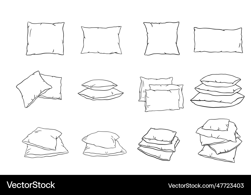 Pillows outline icon set doodle sketch Royalty Free Vector