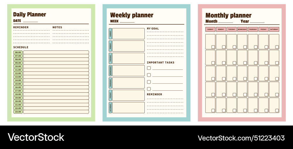 Set of minimalist planners monthly weekly Vector Image