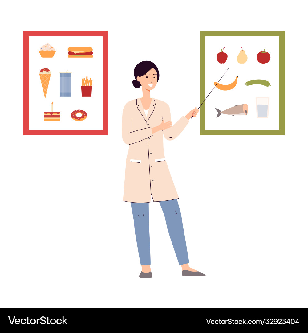 Cartoon nutritionist teaching nutrition lesson Vector Image