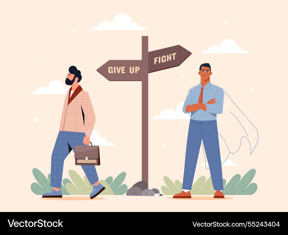 Choosing between giving up or fighting Royalty Free Vector