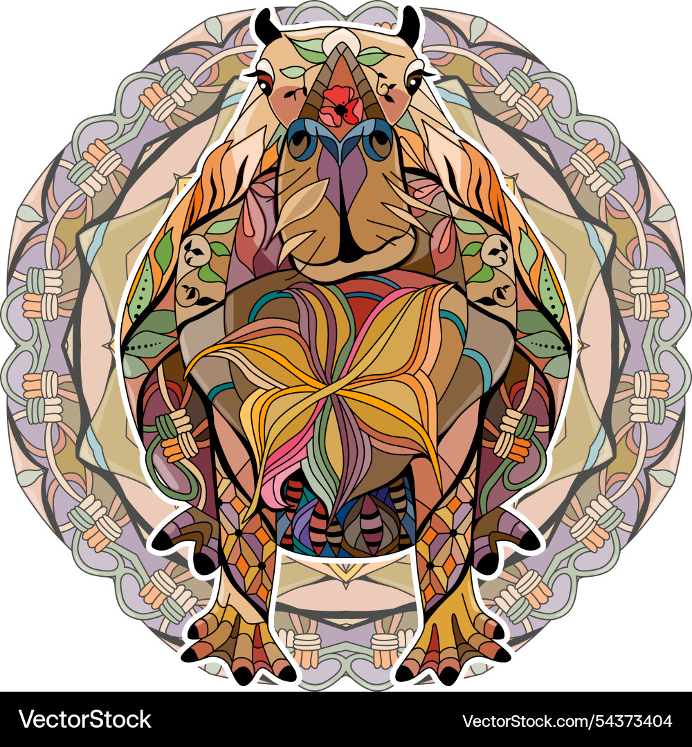 Entangle stylized capybara on mandala hand drawn Vector Image