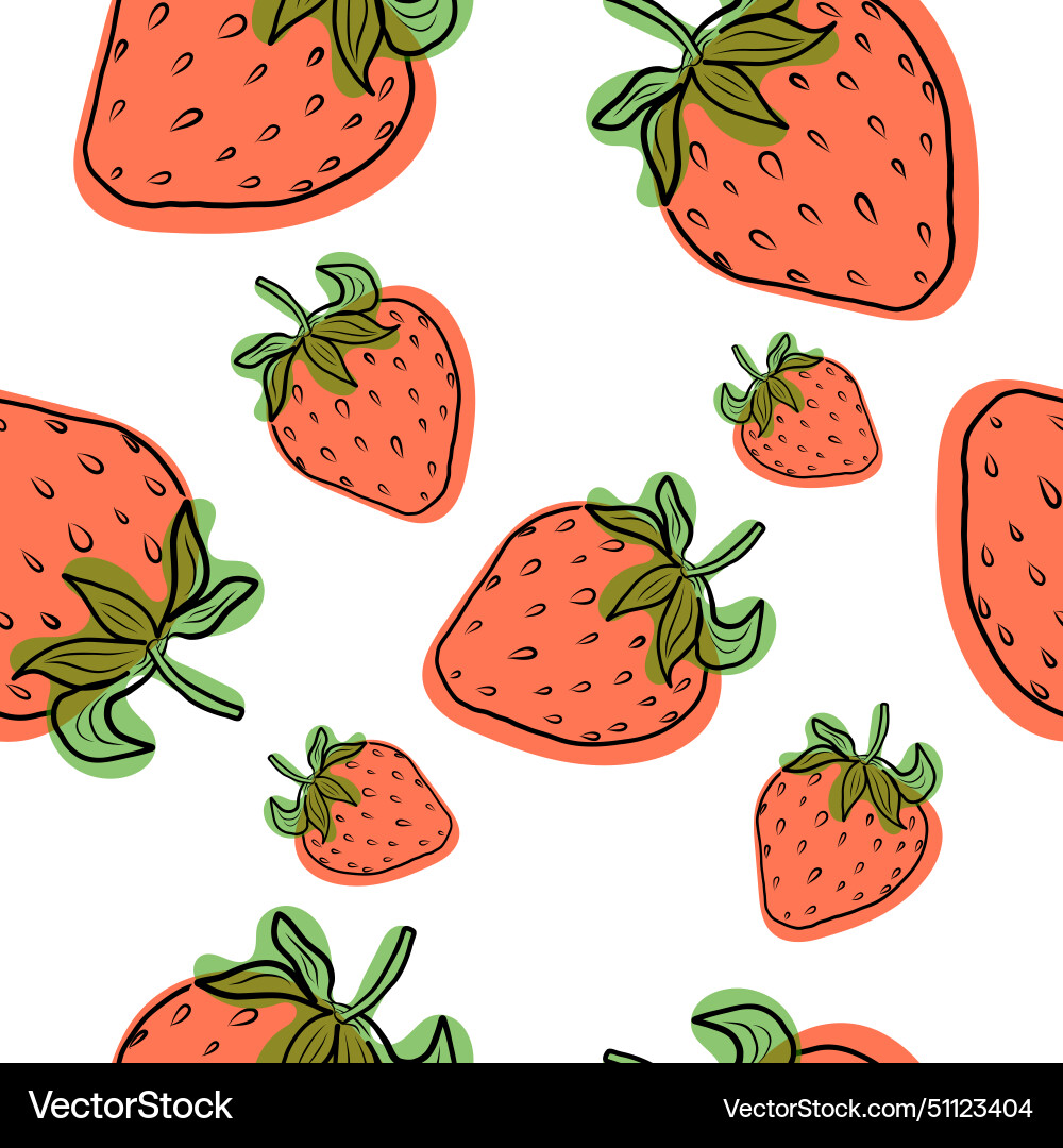 Red strawberry pattern in doodle style Royalty Free Vector