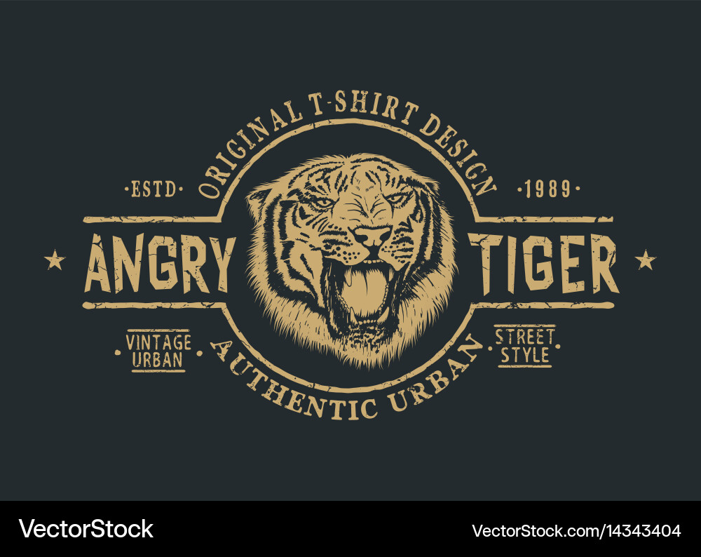 Retro label with angry tiger Royalty Free Vector Image
